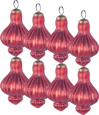 Beliani Weihnachtskugeln 8er Set Glas rot handgemacht Christbaumkugeln Vintage Brillant