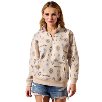Ariat Womens Sapphire 1/2 Zip Sweatshirt Long Sleeve in Oatmeal Heather, Size 2X-Large, by Ariat