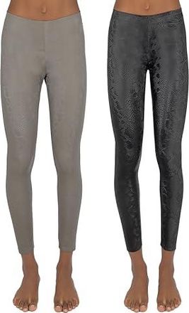 JOPHY & CO. Pantalon skinny femme bi-élastique simili cuir animal (cod. 9825, 9852, 9831A), Noir + gris (Cod. 9852), S