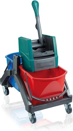 Leifheit Professional Nasswischwagen Duo mit Zwei 17 L Eimern, hochwertiger und Stabiler Reinigungswagen, Putzwagen mit Abnehmbarer Handhebelpresse