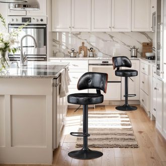 Generic 2er-Set verstellbare Drehhocker - Robuste Barhocker im Mid-Century-Stil mit PU-Lederbezug f&uuml;r K&uuml;che, Esszimmer und Bar