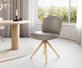 DELIFE Drehstuhl Nube-Flex Echt-Leder Schlamm Holzgestell kantig Natur 180&deg; drehbar Taschenfederkern, Esszimmerst&uuml;hle