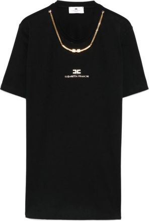 Elisabetta Franchi Femme, Tops, Noir, Taille: 38 FR T-shirt en jersey de coton avec collier