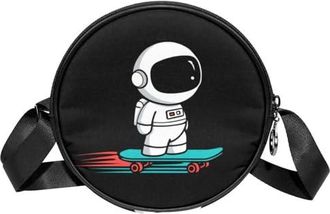 Generic Sac &agrave; bandouli&egrave;re rond pour femme, astronaute, skateboard, petit sac &agrave; bandouli&egrave;re avec fermeture &eacute;clair, bretelles r&eacute;glables, sac &agrave; main rond d&eacute;contr