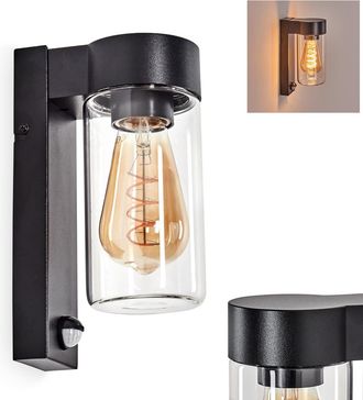 HOFSTEIN Au&szlig;enwandleuchte Encoberta, Au&szlig;enwandlampe mit Bewegungsmelder aus Metall/Glas in Schwarz/Klar, Leuchte im Industrial-Design f&uuml;r Garten/Au&szlig;enfassade/A