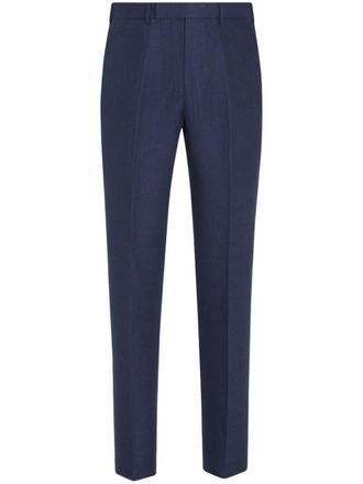 Ermenegildo Zegna pantalon en lin &agrave; coupe fusel&eacute;e - Bleu