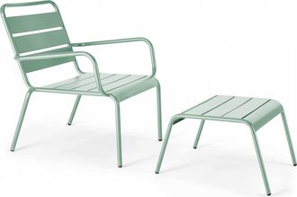 Oviala Palavas - Relaxsessel und Fu&szlig;st&uuml;tze aus Metall, Salbeigr&uuml;n