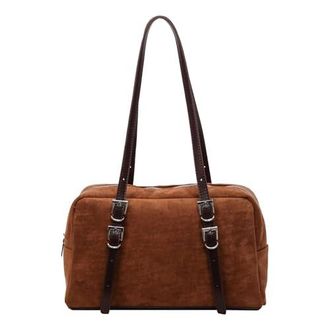 Generic Sac fourre-tout en polyur&eacute;thane pour femme avec fermeture &eacute;clair - Grande capacit&eacute; - Pour voyage, shopping, usage quotidien, marron, 12.2x7.48x3.54inc