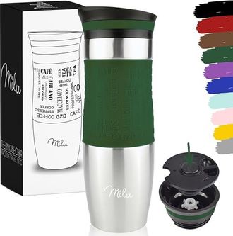 Milu Mug Isotherme Etanche 370ml 450ml Thermo Caf&eacute;-Th&eacute; I Tasse isol&eacute;e pour caf&eacute; et th&eacute; &agrave; emporter, Double Paroi Isol&eacute;e sous Vide, Acier Inoxydable I Tasse 