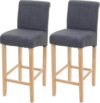 Mendler Mendler - 2x tabouret de bar HWC-C33, tabouret de comptoir, bois - gris foncé, pieds clairs, tissu/textile