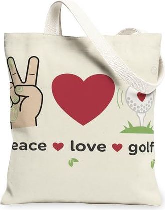 Generic Peace Love Golf Sac fourre-tout en toile Motif geste de la main r&eacute;utilisable Sac &agrave; provisions d&eacute;t&eacute; l&eacute;ger lavable, beige, 13x15 Inch