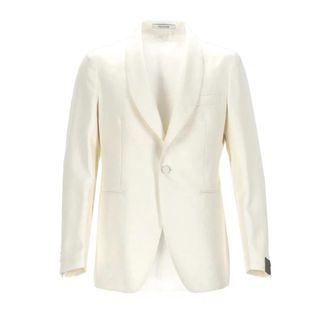 Tagliatore Blazer en laine m&eacute;lang&eacute;e &agrave; col ch&acirc;le - Homme - Vestes - Blanc - Taille: L