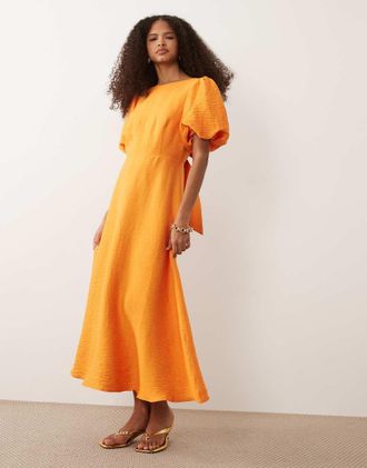 Nobody's Child Zola - Midaxi-Kleid f&uuml;r besondere Anl&auml;sse in Orange mit Puff&auml;rmeln