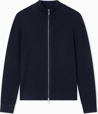 A|X Armani Exchange Mens Long Sleeve Back Logo Patch Zip Closure, Cardigan Sweater, Blue, XXL