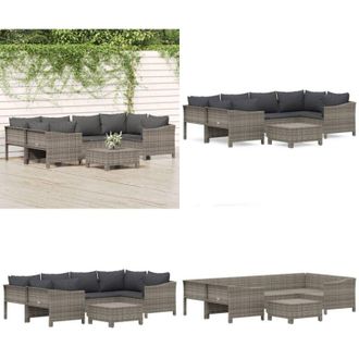 vidaXL 7-tlg. Garten-Lounge-Set mit Kissen Grau Poly Rattan - Gartenm&ouml;bel - Rattan