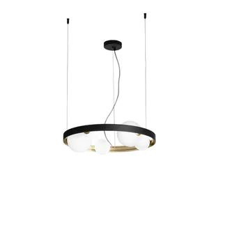 Luce-Ambiente-Design Sonetto Suspension with Black and Gold Aluminum Structure with Five Glass Diffusers