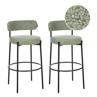 Beliani Beliani - Lot de 2 Tabourets de Bar Pieds en Acier Dossier Sans Accoudoirs en Tissu Bouclé Vert Clair Allison