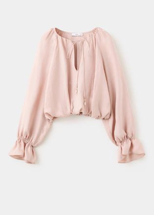 Mango Blouse en lyocell fronc&eacute;e rose clair - Femme - S - MANGO