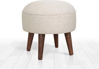 Atelier Del Sofa Elegant Cream Pouffe, 43 cm Height, 45 cm Depth | 50% Cotton & 50% Velvet, 6 cm Orthopedic Sponge, Wooden Legs | Bohemian & Scandinavian Style for Hom