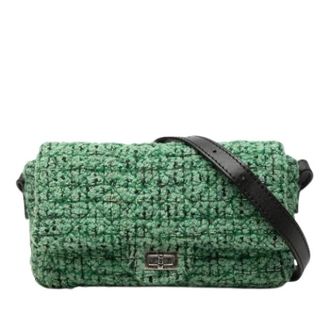 Chanel Pre-owned Sac bandouli&egrave;re matelass&eacute; en tweed - Femme - Pre-owned - Vert - Taille: ONE Size