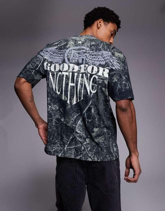 Good For Nothing Oversize-T-Shirt in Schwarz mit Military-Muster und Logoprint auf dem R&uuml;cken