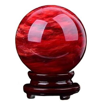 Amuck Boule de cristal rouge naturel avec support, sphère de rubis rouge, pierre précieuse de cristal fondante for sphère de divination Feng Shui, cadeau de