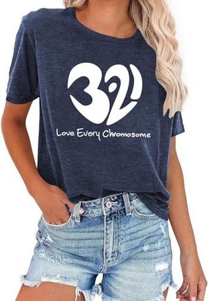 Generic Hauts d&eacute;contract&eacute;s de sensibilisation au syndrome du duvet pour femmes, T-shirts amples d&eacute;t&eacute; graphiques 2025 Love Every Chromosome, T-shirts amples, l