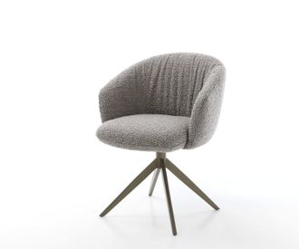 DELIFE Drehstuhl Caja-Flex mit Armlehnen Boucl&eacute; Silbergrau Kreuzgestell breit Effektfinish Titan 360&deg; drehbar Wippfunktion Taschenfederkern, Esszimmerst&uuml;hle