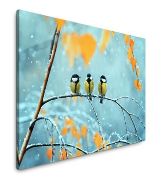 Paul Sinus Art V&ouml;gel auf einem Ast 100 x 70 cm Inspirierende Fotokunst in Museums-Qualit&auml;t f&uuml;r Ihr Zuhause als Wandbild auf Leinwand in