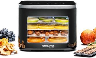 Rommelsbacher Dörrautomat DA 450, Dörrfläche 0,2 m², inkl. 5 Edelstahl-Dörrtabletts, 1 Dörrgitter, 1 Dörrunterlage, 2 Müsliformen, LCD-Display, 99 Std. Timer, Tempe