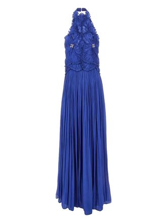 Costarellos robe longue pliss&eacute;e &agrave; dos ouvert - Bleu