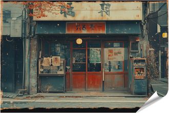 Islandburner XXL Bild Poster Altes Japanisches Geschäft mit roten Türen und Laterne Premium Bilder Fotodruck