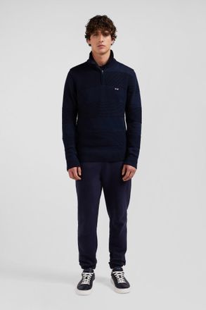 Eden Park Pull Col Camionneur En Coton Bleu Marine &Agrave; Jeux De Maille Coupe Regular