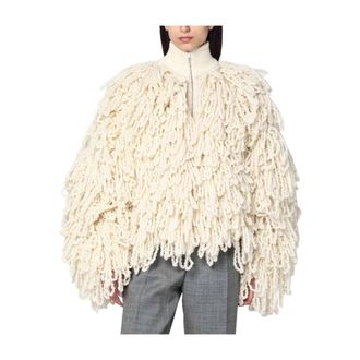 Stella McCartney Fringed Wool Bomber Jacket - - Knitwear - Damen - Wei&szlig; - M