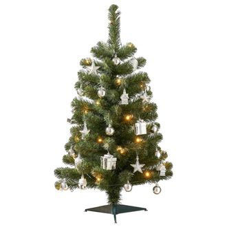 Black Box Trees Joy K&uuml;nstlicher Weihnachtsbaum mit Dekoration - Christmas Tree H90 x &Oslash;50 cm - Gr&uuml;n mit silberner Dekoration