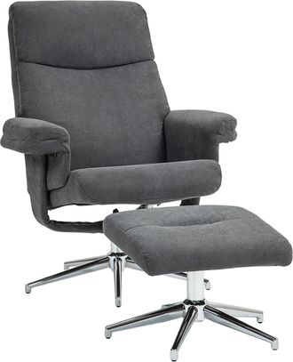 HOMCOM Relaxsessel mit Hocker, Fernsehsessel mit Liegefunktion Polstersessel für Wohnzimmer, Schlafzimmer, Samt, Dunkelgrau
