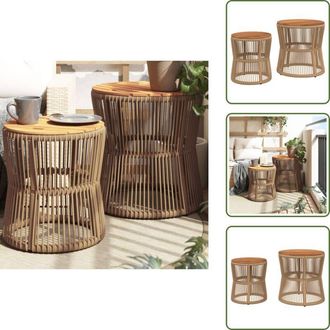 vidaXL Garten-Beistelltische 2 Stk. mit Holzplatte Beige Poly Rattan - Gartentisch - Outdoor M&ouml;bel - Balkonm&ouml;bel - Terrassenm&ouml;bel - Esszimmerset - The
