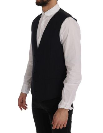 Dolce & Gabbana Mens Black Staff Wool Striped Vest Clothing
