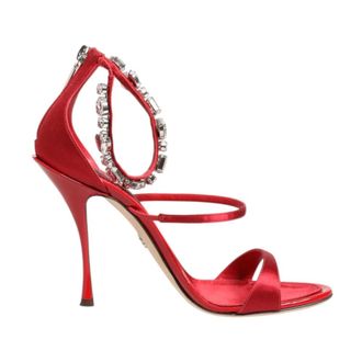 Dolce & Gabbana Kristallverzierte Sandalen mit Kn&ouml;chelriemen und Abs&auml;tzen - - Shoes - Damen - Rot - 36 1/2 EU
