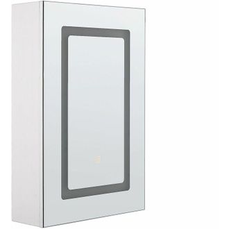 Beliani Beliani - Bad Spiegelschrank Wei&szlig; Sperrholzplatte 1 t&uuml;rig 40 x 60 cm mit LED-Licht und F&auml;chern Wandeinbau Modern Trendy Badezimmer M&ouml;bel