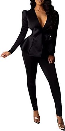 TOMWELL Femme Ensemble Blazer et Pantalon 2 Pièces OL Veste de Tailleur à Manches Longues Pantalon Long de Travail Slim Fit Costume et Pantalon Habillé Bureau