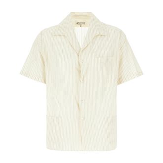 Maison Margiela Homme, Chemises, Beige, Taille: M Chemise &agrave; Manches Courtes en Coton et Soie &agrave; Rayures Fines