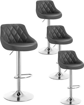 Woltu Lot de 4 Tabourets de Bar siège pivotant en Similicuir,réglable en Hauteur,Gris BH23gr-4