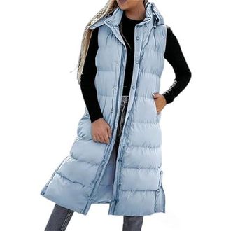 Generic Long gilet matelass&eacute; l&eacute;ger pour femme, manteau dhiver chaud &agrave; fermeture &eacute;clair, manteau dhiver, bleu ciel, XXL
