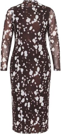 Ulla Popken Maxikleid Maxikleid Mesh Punkte Stehkragen Langarm