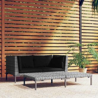 vidaXL vidaXL Salon de jardin 3 pcs Gris fonc&eacute; R&eacute;sine tress&eacute;e demi-ronde