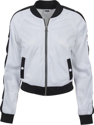 Urban Classics Damen Sweatjacke Ladies Button Up Track Jacket TB1996, Gr. Small (Herstellergr&ouml;&szlig;e: S), Wei&szlig; (Wht/Blk/Wht 00863)