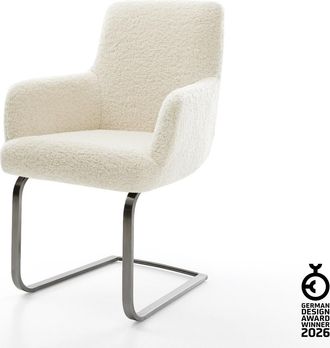 DELIFE Freischwinger Heira-Flex mit Armlehnen Teddystoff Beige Freischwinger flach Graphit Taschenfederkern, Esszimmerst&uuml;hle