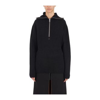Courr&egrave;ges Gerippter Woll-Hoodie-Pullover - - Knitwear - Damen - Schwarzk - 2XS