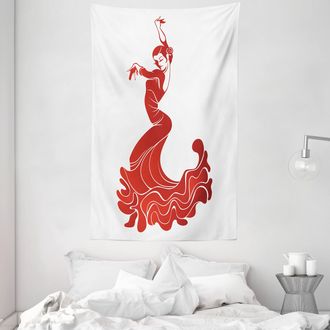Abakuhaus Spanisch Wandteppich und Tagesdecke, Flamenco-Auftritt aus Weiches Mikrofaser Stoff Kein Verblassen Klare Farben Waschbar, 140 x 230 cm, Zinnoberrot W